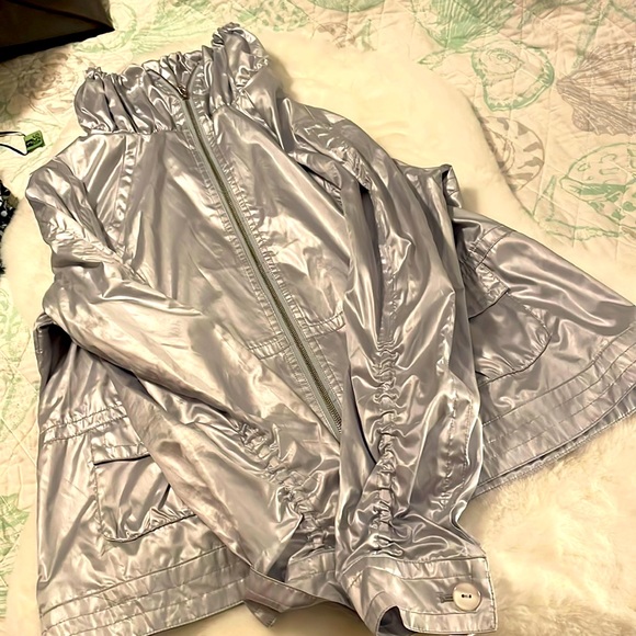 Chico's | Jackets & Coats | Chicos Very Shiny Silver Jacket | Poshmark